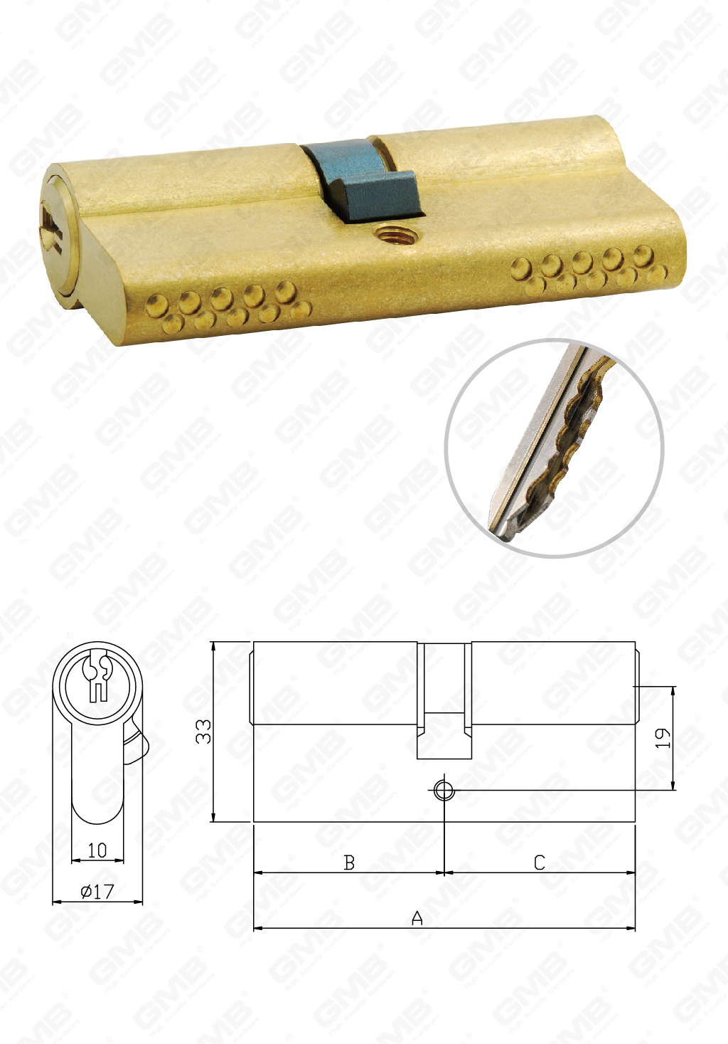 High security cylinder with Y key way European Style High Security ...