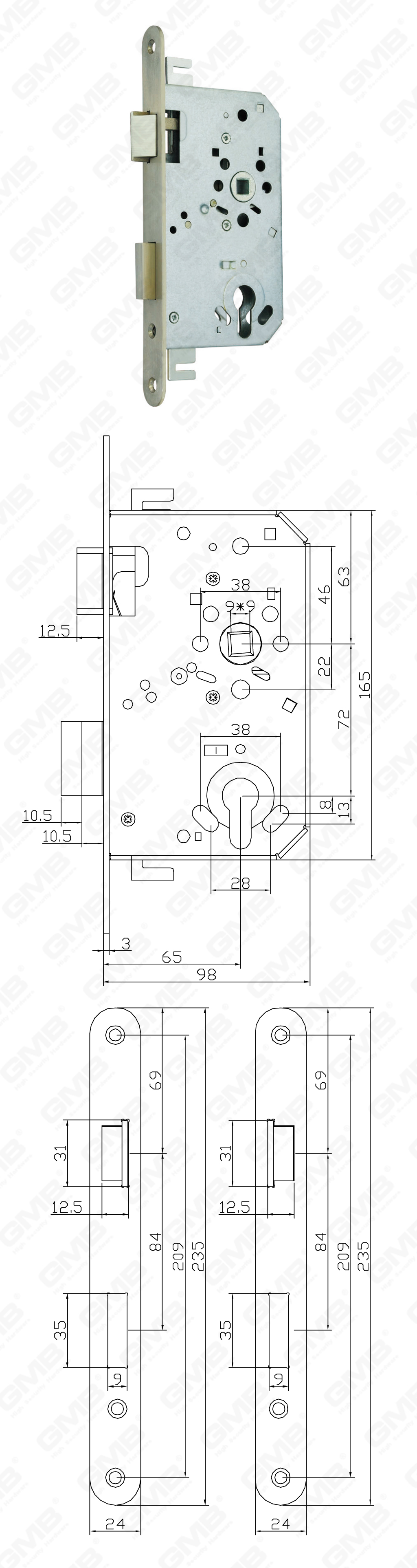 High Security Mortise Lock Body Left or Right side available Door Lock ...