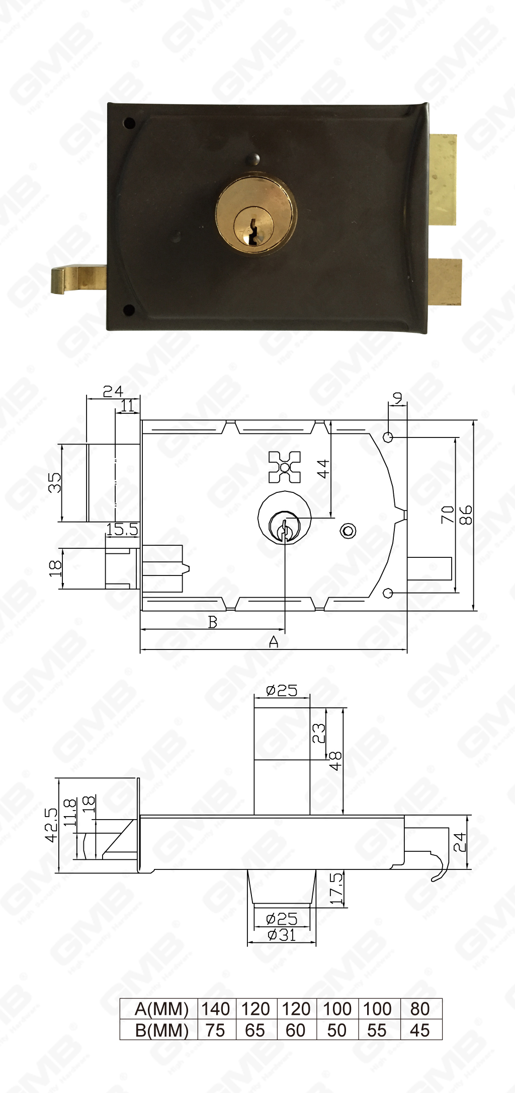 Security Nigh Latch Lock Steel Deadbolt Zamak Latch Zamak Pull Rod Rim ...