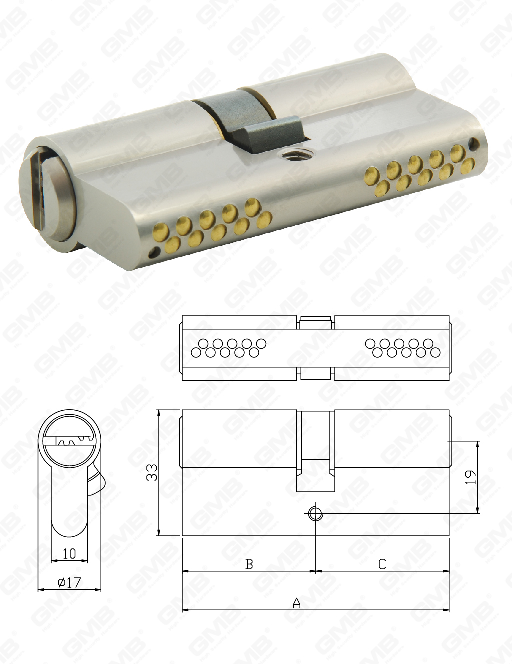 High security cylinder with double rows of pins Classic High Security ...